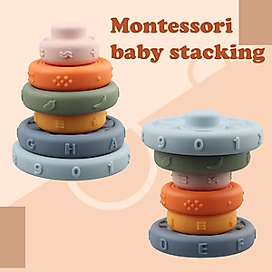 Majobee Baby Sensory Stacking Toys Rings, Montessori Infant Blocks Toys for Educational Developmental Toddler 1-3 Learning Activities, Baby Girls Boys Gifts for 6 9 12 18 Month One Year Old Newborn