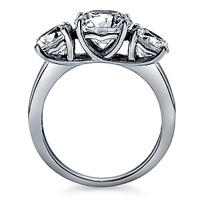 BERRICLE Sterling Silver 3-Stone Wedding Engagement Rings Round Cubic Zirconia CZ Ring for Women, Rhodium Plated Size 6.5