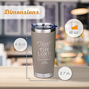Christian Art Gifts Stainless Steel Double-Wall Vacuum Insulated Travel Mug 18 oz Gray Tumbler with Retractable Lid for Women and Men Bible Verse - Trust in the Lord - Proverbs 3:5