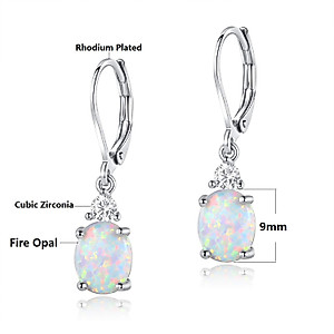 18K White Gold Plated Created Opal and Cubic Zirconia Dangle Earrings for Women