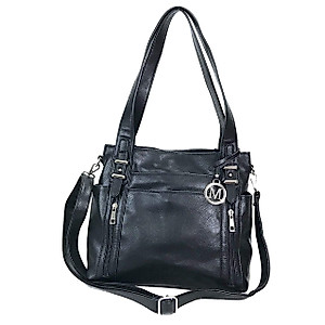 Zzfab Multi Pockets Double Handles Faux Leather Concealed Carry Purse with Hidden Locking Zipper Turquoise