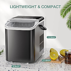SMUG Countertop Ice Maker, 9 Cubes in 6 Mins, 26lbs in 24Hrs, 2 Sizes of Bullet Ice, Auto-Cleaning, Portable Ice Machine with Handle, Basket and Scoop for Home Kitchen, Party and Camping (Black)