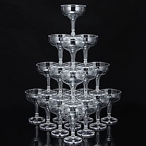 Potchen Set of 100 Champagne Glasses 5 oz Unbreakable Plastic Martini Clear Disposable Wine Cups Stackable Stemmed Coupe Shatterproof Party Stem for Margarita Wedding Birthday Home Bar