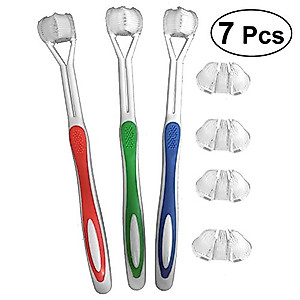 SUPVOX 7pcs Three Sided Toothbrush Replaceable Dual Brush Head Special Needs Toothbrush toothhugger Toothbrush Soft Bristle Toothbrush for Adult (4 Replace brish Heads)