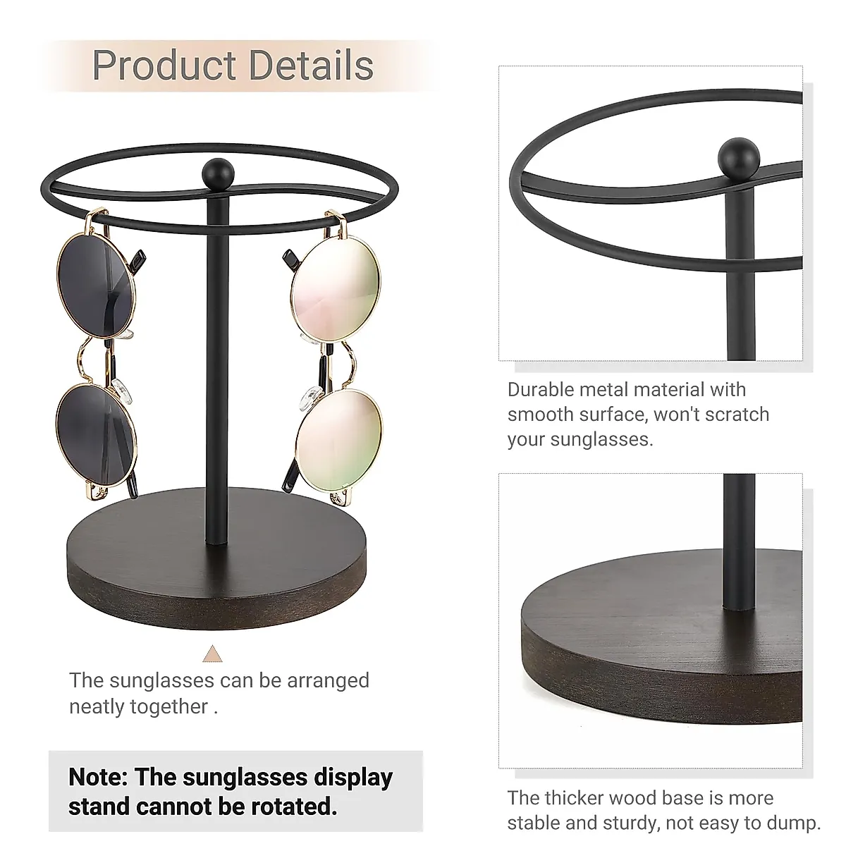 Mkono Sunglasses Organizer Glasses Holder Stand Sunglass Storage Display Eyeglasses Rack for up to 12 Pairs of Eyewear Glasses for Table Dresser Desk Countertop Bedroom, Set of 1, Black