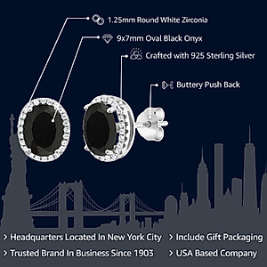 Gem Stone King 925 Sterling Silver Black Onyx Halo Earrings For Women (4.48 Cttw, Gemstone Birthstone, Oval 9X7MM)