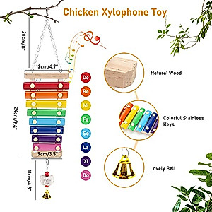 WIOR 9 Packs Chicken Toys for Coop, Chicken Swing Set Chicken Mirror Chicken Ladder Bridge Chicken Xylophone Toys with Bells for Hens, Chicken Vegetable Hanging Feeder for Poultry Rooster Bird Parrot