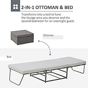 HOMCOM 2-in-1 Convertible Guest Sleeper Bed, Foldable Ottoman with Thick Padded Foam for Small Room, Living Room, Gray