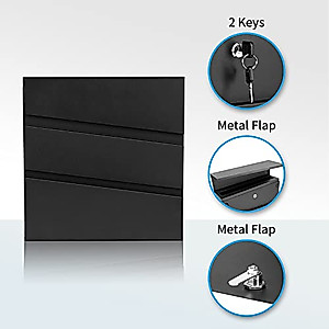 YOOBOX Wall-Mount Mailbox with Lock and Keys, Security Key Drop Box for House Outside, Locking Postbox, Steel Metal Rust-Proof Mail Box, 14.57 x 14.57 x 4.33 Inch, Black, MD002 X-Large