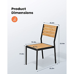 Pellebant Outdoor Stackable Dining Chair, Armless Patio Chair Set of 2, Aluminum Frame with Wood Plastic Composite Seat and Back, All Weather for Patio, Garden, Lawn, Deck, Porch and Yard, Teak Color