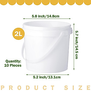 Uiifan 10 Pieces 0.5 Gallon 2 L Ice Cream Buckets with Lids Containers for Homemade Ice Cream Tub Round Plastic Bucket with Handle Food Storage Containers, Freezer, Dishwasher and Microwave Safe