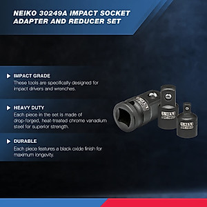 NEIKO 30249A 5 Piece Impact Socket Adapter Set, Standard SAE , 1/4, 3/8, 1/2" Cr-V Steel Impact Driver & Wrench Conversion Kit Socket Reducer, Locking Socket Adapter Set