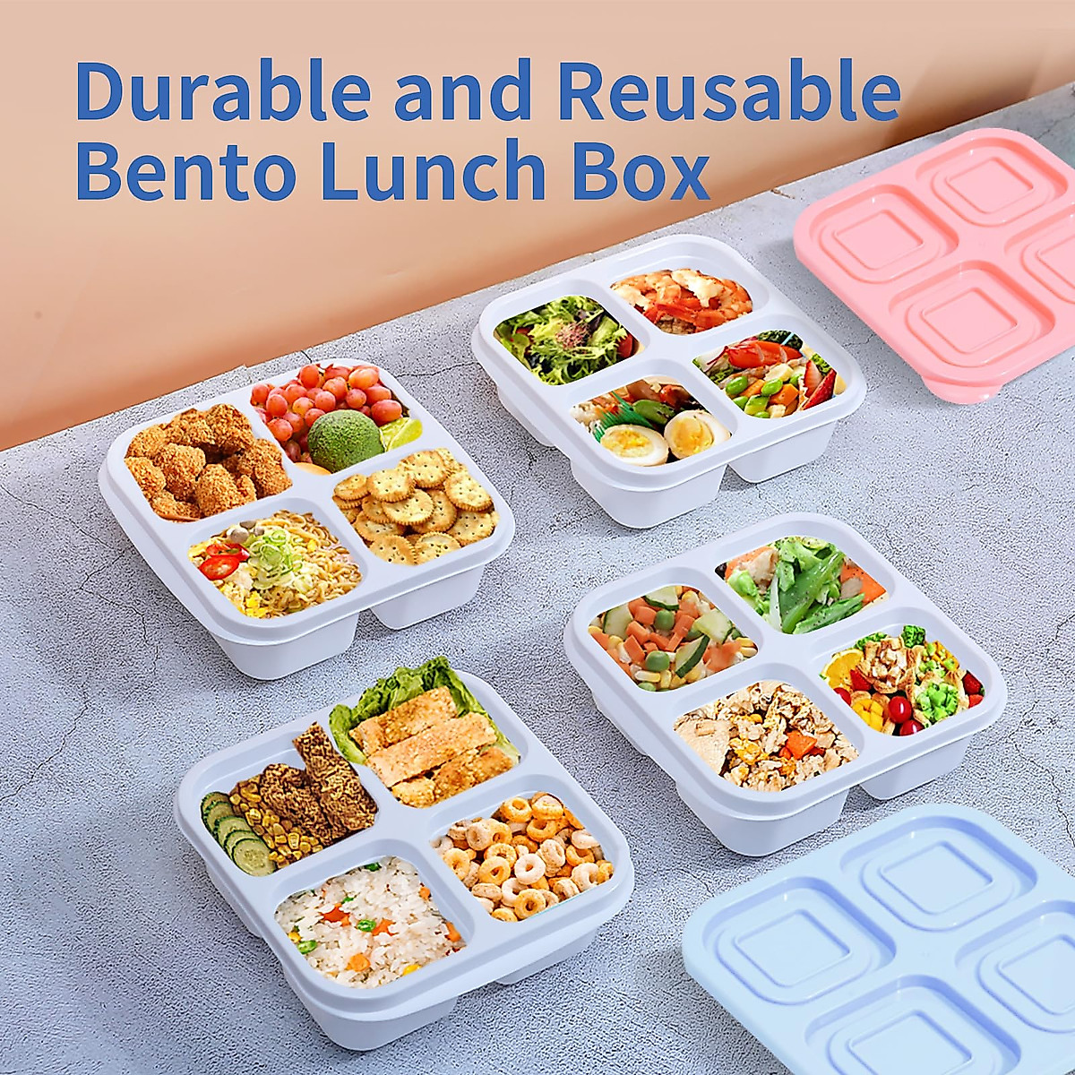 AQSXO Bento Snack Food Containers, Divided Food Storage with Lids for Travel, Reusable Meal Prep Lunch Containers 5 Pcs.
