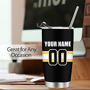 Custom Pittsburgh Tumbler 20oz Stainless Steel with Lid & Straw Personalized Football Fans Gifts for Women Men Coffee Travel Mug Cup Add Name Number