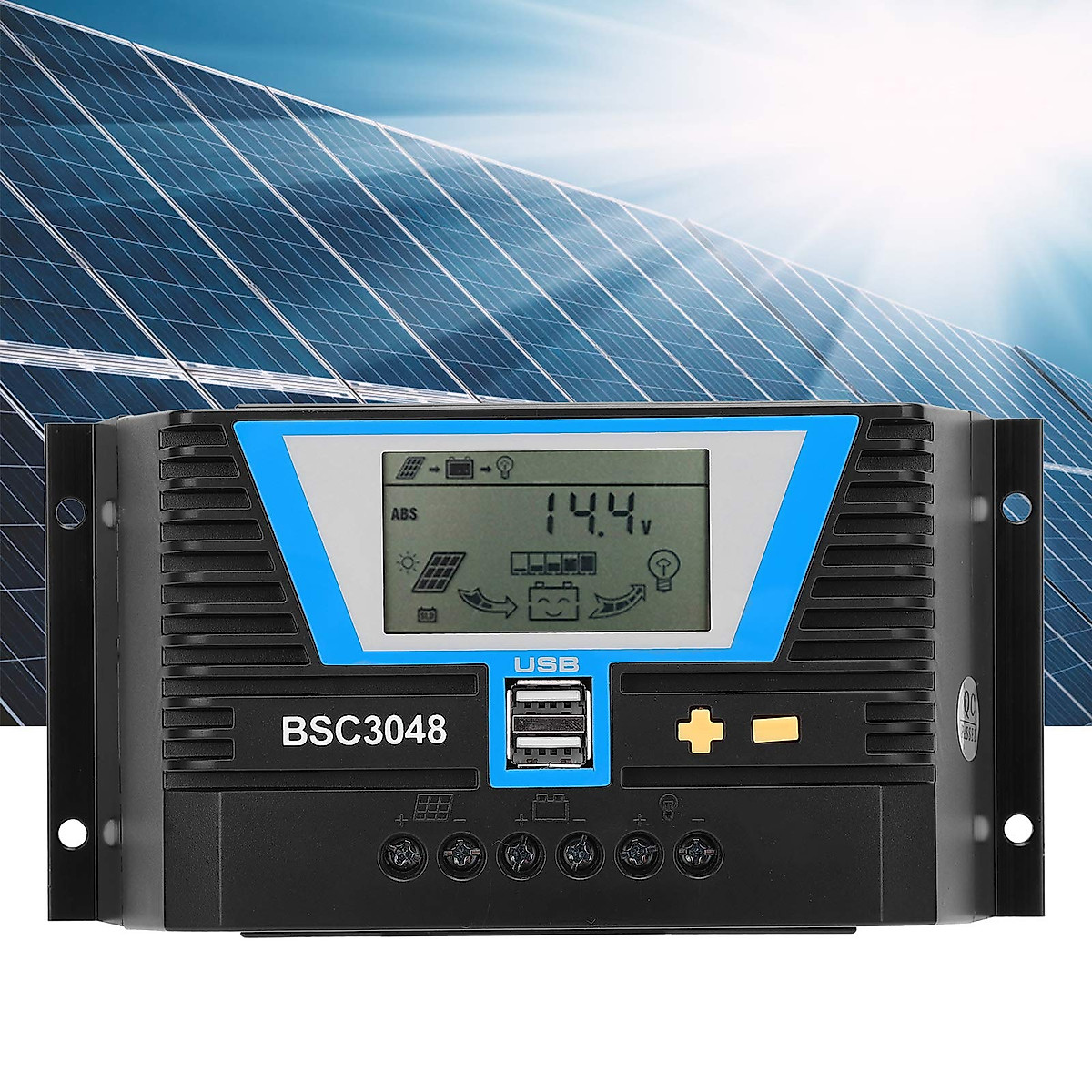 30A MPPT Solar Controller, 12V24V36V48V Intelligent Regulator, Charging Control, with Dual USB Port, LCD Digital Panel for Battery