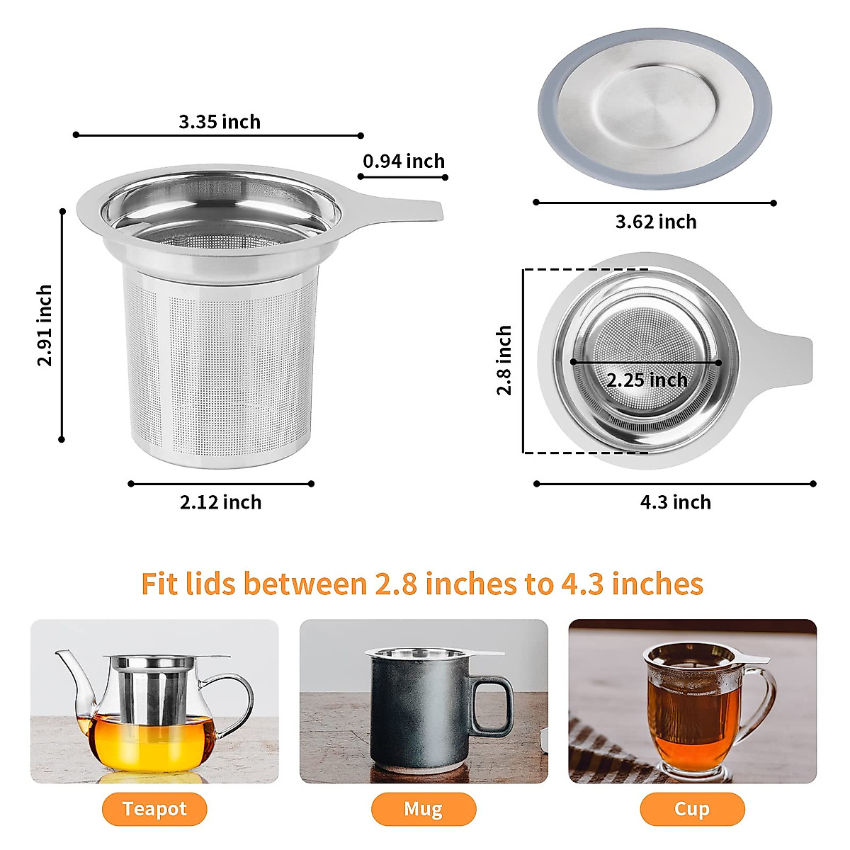 Vaincre Tea Infuser Tea Strainer - Extra Fine Mesh Tea Strainers Tea Infusers for Loose Tea, Stainless Steel Tea Steeper Tea Diffuser with Large Capacity Tea Basket and Lid, Fits Teapots, Mugs, Cups