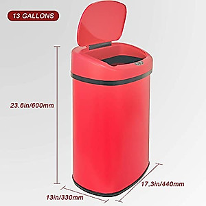 Vnewone Kitchen Trash Can Garbage 13 Gallon Waste Bin for Home Office Bedroom Stainless Steel Automatic Touch Free High-Capacity, 50 Liter (Red)