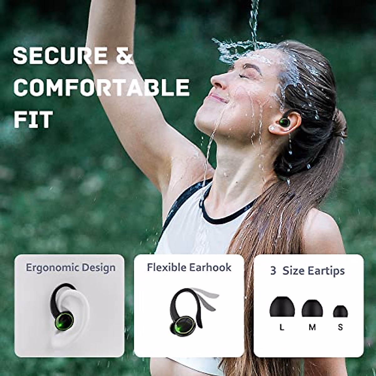 for AT&T Radiant Max 5G Wireless Earbuds Bluetooth Headphones 48hrs Play Back Sport Earphones with LED Display Over-Ear Buds with Earhooks Built-in Mic - Black