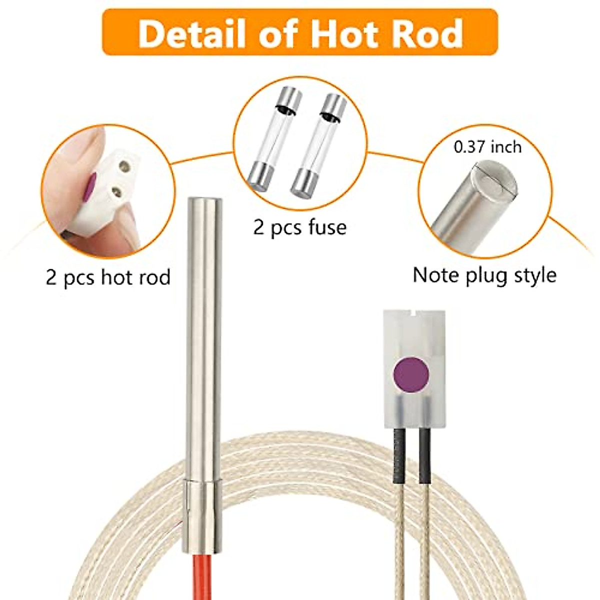 Unidanho 2 Packs Pellet Grill Igniter Replacement for Pit Boss & Camp Chef Smokers, Hot Rod Ignitor Kit Compatible with Pit Boss& Camp Chef Pellet Grill with 2pc Fuse