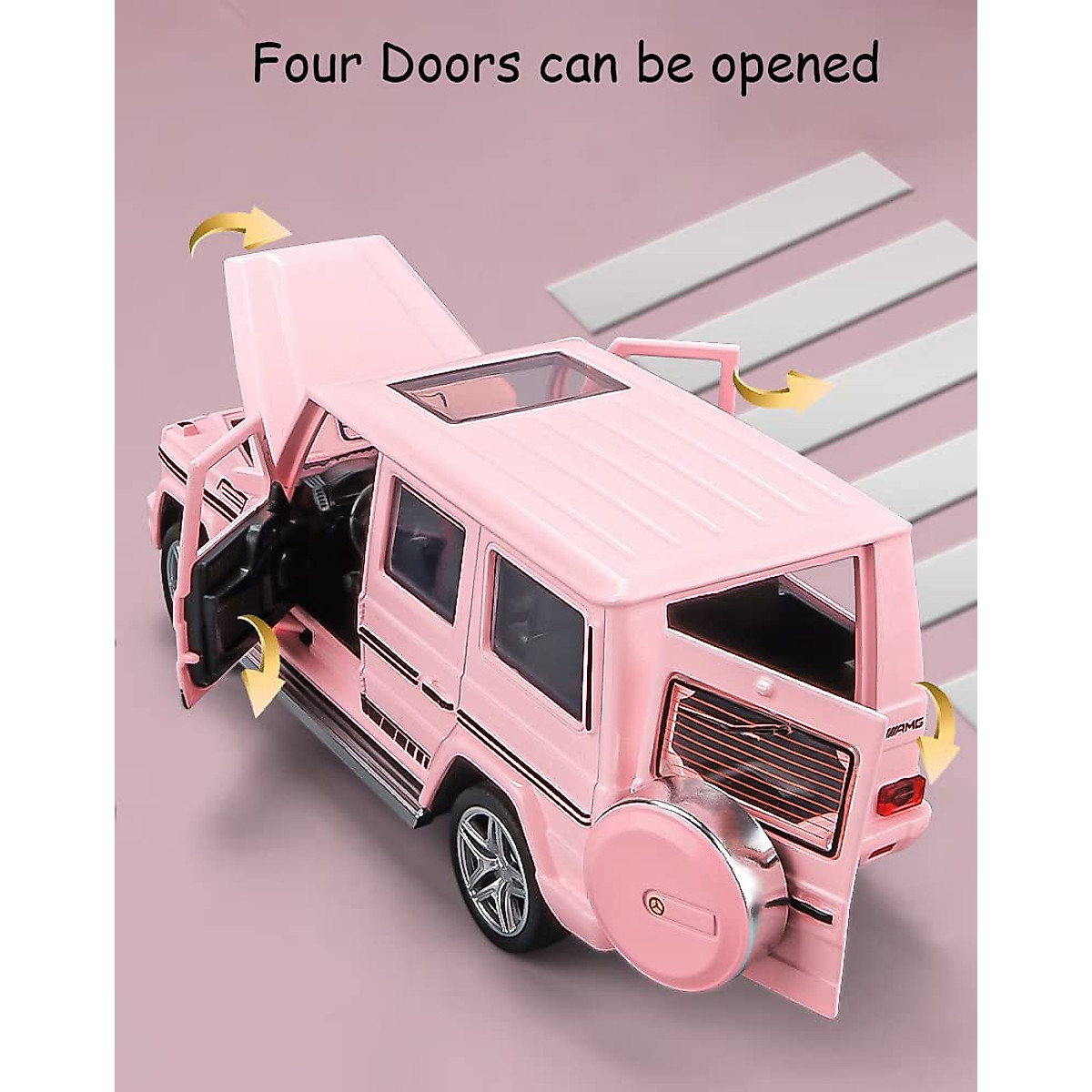 iLooboo Alloy Collectible Pink Benz G65 AMG Toy Vehicle Pull Back Die-Cast Car Model with Lights and Sound