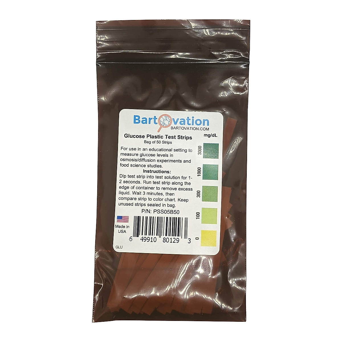 Scientific Glucose Test Strips for Food Science or Osmosis/Diffusion Experiments [Bag of 50 Plastic Strips]