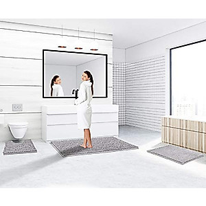 Yimobra Bathroom Rug Mat, 24'' x 17'', Luxury Chenille Shaggy Microfiber Bath Rugs, Extra Soft & Thick, Absorbent Water, Non-Slip, Machine-Washable, Bath Mats for Bathroom Floor,Tub and Shower, Gray