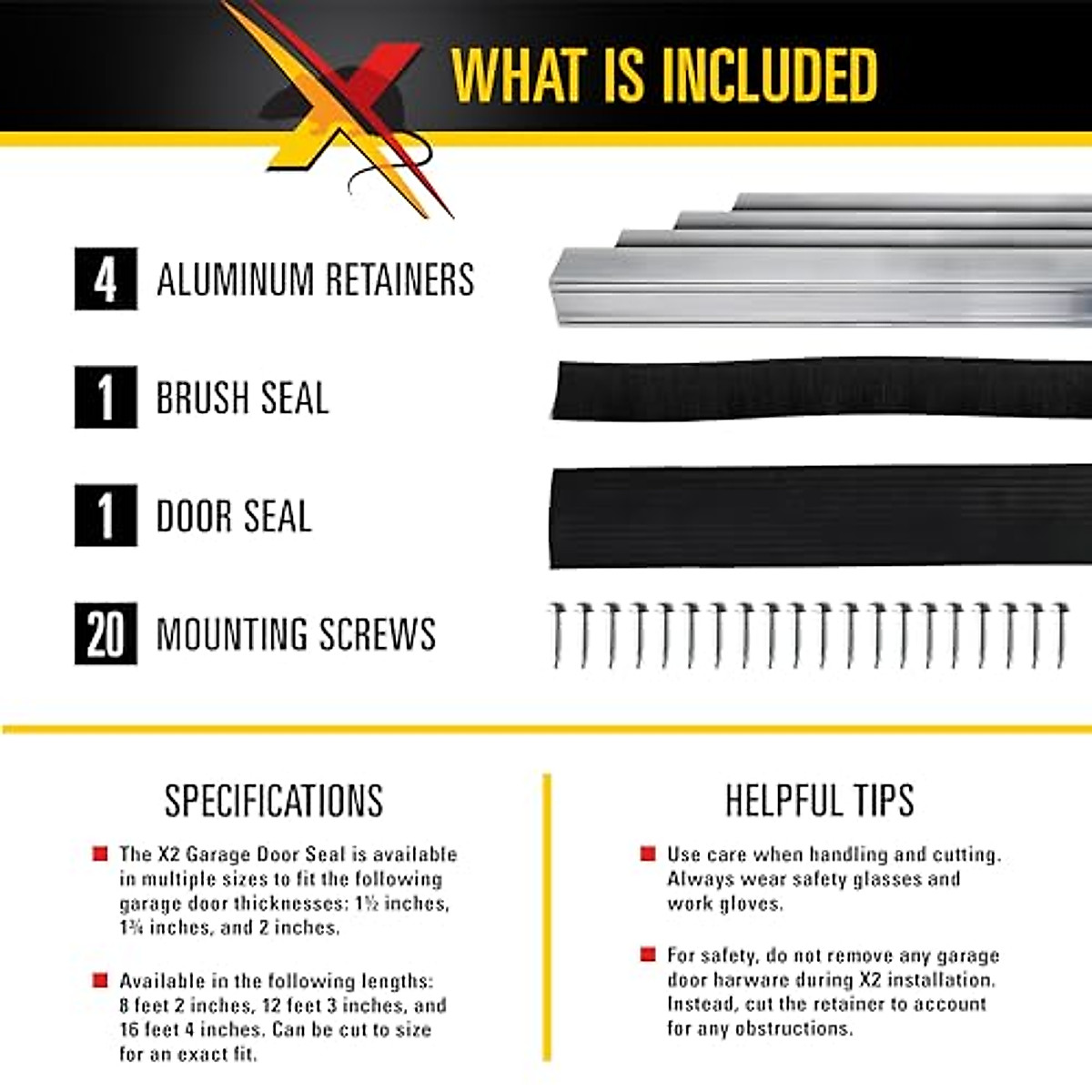 Xcluder X2 Rodent Proof Overhead Sectional Door Seal Kit, 16’4” Wide for 2” Thick Doors, Stops Mice, Rats and Weather, Suitable for Residential or Commercial Property Use