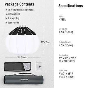 NEEWER 35"/90cm Lantern Softbox One Step Quick Release, 360° Light Diffuser with Skirt, Bowens Mount for Video Light CB60 CB100 CB150 Compatible with Aputure Light 600d Amaran 60x Godox SL60W, NS90L