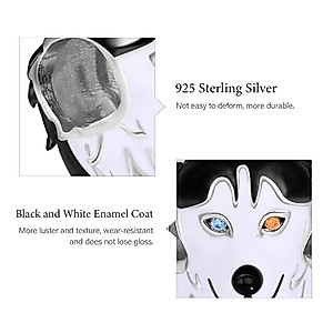 GNOCE Husky Dog Charm Bead Sterling Silver For Bracelet Heterochromia Husky Charm Bead Black Plated Fit Necklace Pets Charm for Women (1-Husky Dog)