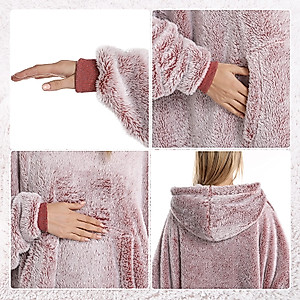 Cozy Sherpa Wearable Snuggle Blanket Hoodie with Sleeves for Adults Women Men Kids Gift Idea,Oversized Blanket Sweatshirt，Super Warm Light Weight,Dusty Rose,Oversize