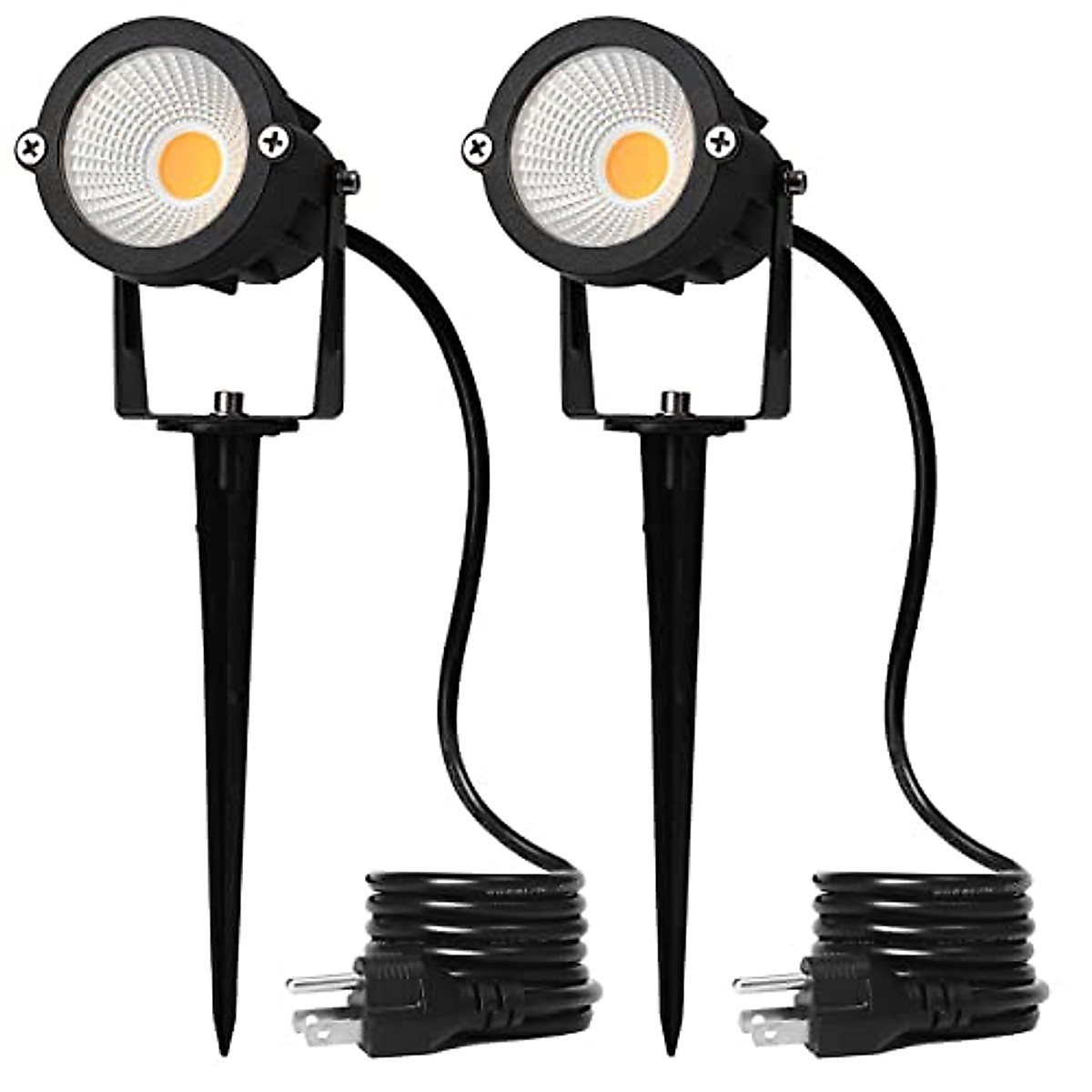 ELEGLO 9W LED Landscape Lighting,LED Landscape Spotlight Outdoor for Flag Pole Light,Plug in Landscape Lights Warm White for Garden Decorative Lamp 6FT Cord US 3 Prong (Base,Stake Included) 2Pack