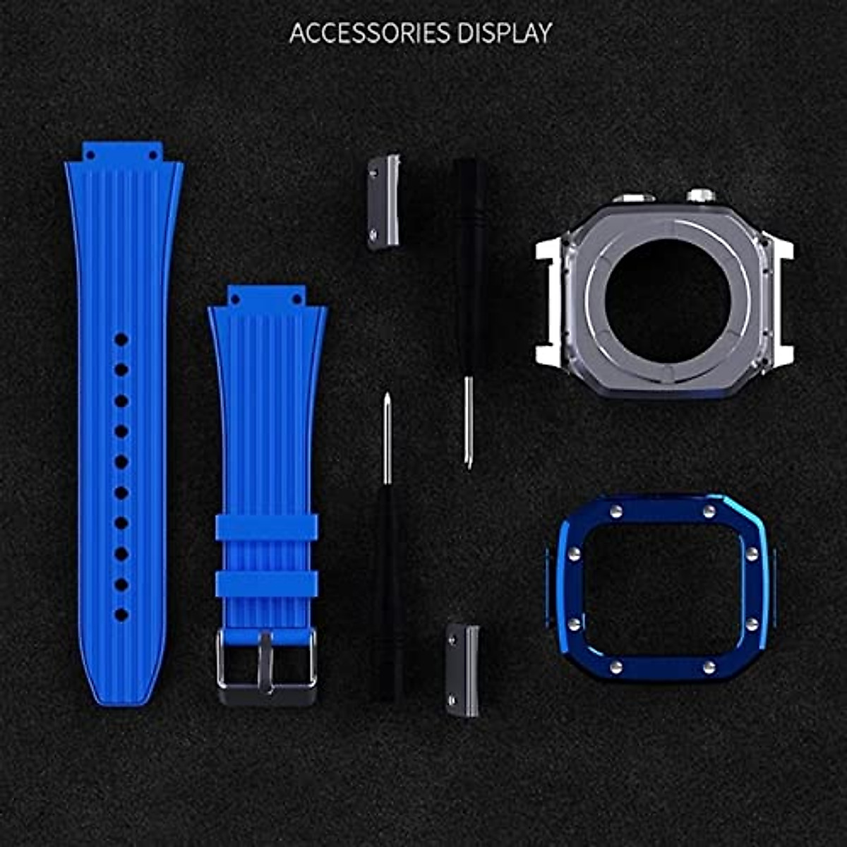 XIRIXX Alloy Watch Case Strap For Apple Watch band Series 7 45mm Luxury Metal Rubber Stainless Steel Watch Modification Mod Kit 44mm 42mm watch Strap (Color : White rose gold, Size : 45mm)