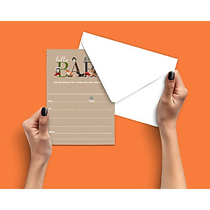 Paper Clever Party Woodland Invitation Kit for Baby Shower, Set Includes Blank Invites with Envelopes, Diaper Raffle Tickets and Bring a Book Cards, 25 of Each Design