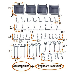 Wallmaster 8-Bin Storage Bins Garage Rack System & 48pcs Pegboard Hooks Set Pegboard Tool Organizer