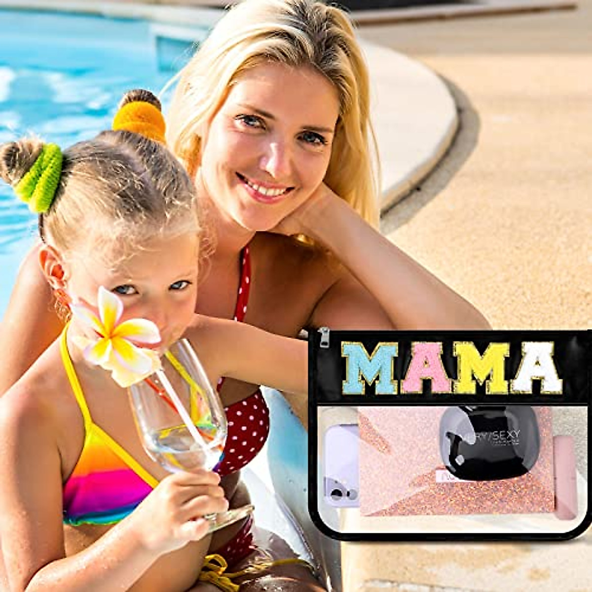 3 Pieces Chenille Letter Clear Zipper Pouches PVC Travel Pouch Waterproof Make up Bag Baby Preppy Snack Bags Clear Cosmetic Bags Mama Toiletry Small Makeup Organizer for Women Girls Kids Gifts