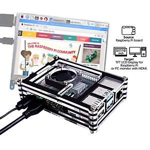 Smraza Case for Raspberry Pi 4 Model B, Acrylic Case with Cooling Fan, 4PCS Heatsinks, 5V 3A USB-C Power Supply for Raspberry Pi 4B (RPI 4 Board Not Included) - Black and Clear
