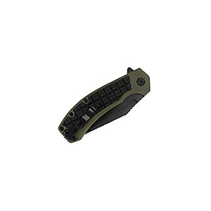 Kershaw Faultine Pocketknife (8760); 3-Inch 8Cr13MoV Blade with KVT Manual Open, Black Oxide Coating and Rubber Overmold, Olive Handle, Pocketclip