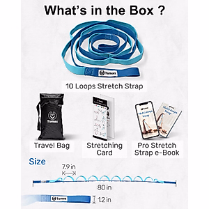 Tumaz Stretching Strap - 10 Loops & Non-Elastic Yoga Strap - The Perfect Home Workout Stretch Strap for Physical Therapy, Yoga, Pilates, Flexibility - [Extra Thick, Durable, Soft]