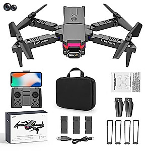 Mini Drone with Dual Camera 4K HD FPV WiFi RC Quadcopter Helicopter,One Key Start,Headless Mode,Speed Adjustment Remote Control,Foldable Aircraft Toys Gifts for Kids Adult,with Three Battery Version