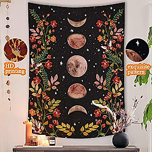 Sun And Moon Tapestry - 51.2 x 59.1 In Moon Phase Tapestries Flower Vine Tapestry Home Decoration Background Cloth, Garden Decor Banner Tapestry For Bedroom Livingroom Wall Hanging Art Aesthetic
