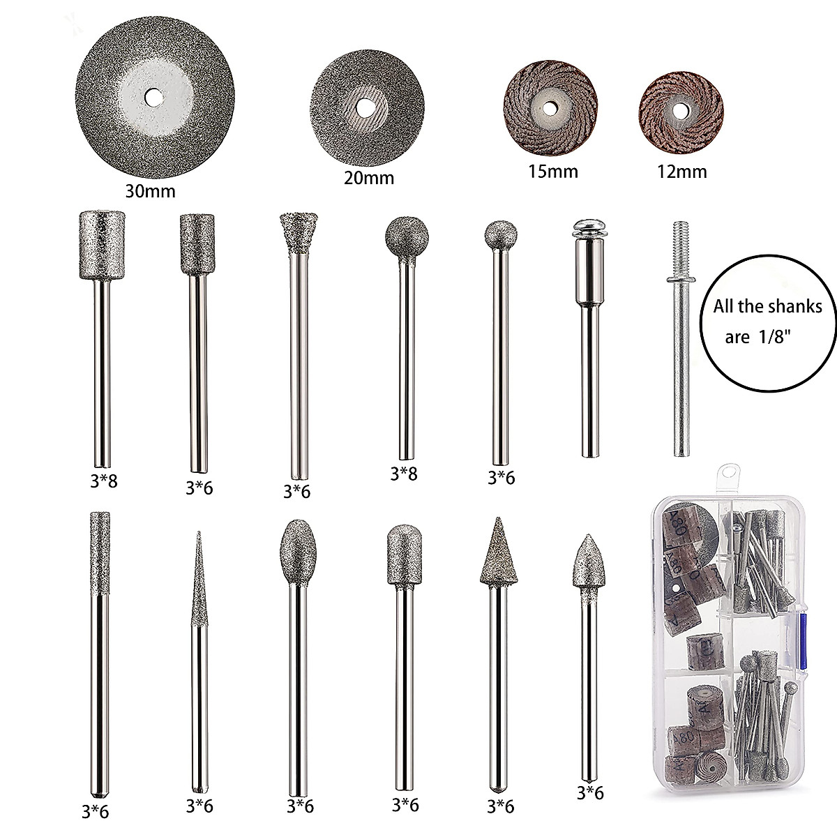 Cedilis 43-Pack Stone Carving Set - 26 Diamond Burr Bits, 10 Impeller, 4 Diamond Cutting Wheel, Polishing Rotary Tools for Stone, Rocks, Jewelry, Glass, Ceramics Rotary Tools