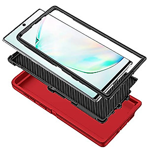 Mieziba for Galaxy Note 10 Plus Case,Shockproof Dropproof Dustproof,3-Layer Full Body Protection Heavy Duty High Impact Hard Cover Case for Galaxy Note 10 Plus 6.8 inch(2019 Release),Red/Black