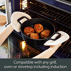 All-Clad Cast Iron Enameled Square Grill with Acacia Trivet 11 Inch Induction Oven Broiler Safe 650F Pots and Pans, Cookware Black