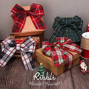 Ribbli 6 Rolls Christmas Wired Ribbon,Natural Red Burlap/Buffalo Plaid/Red and Green Plaid Ribbon,2 Inch Total 30 Yard, Christmas Ribbon for Crafts, Big Bow,Gift Wrapping, Wreath, Tree Decoration
