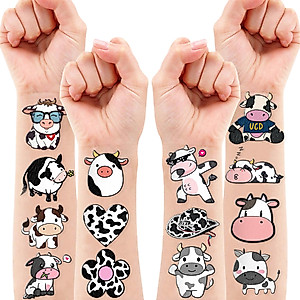 Cow Temporary Tattoos for Kids Birthday Party Decorations Supplies Party Favors Supper Cute 96PCS Cow Tattoo Sticker Style Milk Animal Farm Gift Ideals for Boys Girls Schools Prizes Themed