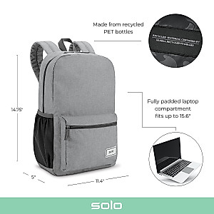 Solo Re:Solve Laptop Backpack, Gray, 15.6"