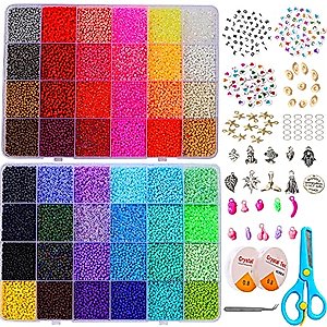 36000+pcs 2mm 48 Colors Glass Seed Beads for Bracelet Jewelry Making Kit, Beads Assortments Kit for Adults Girls Small Beads for Necklace Ring Making Kits | Top Best Christmas Birthday Gifts (2mm)