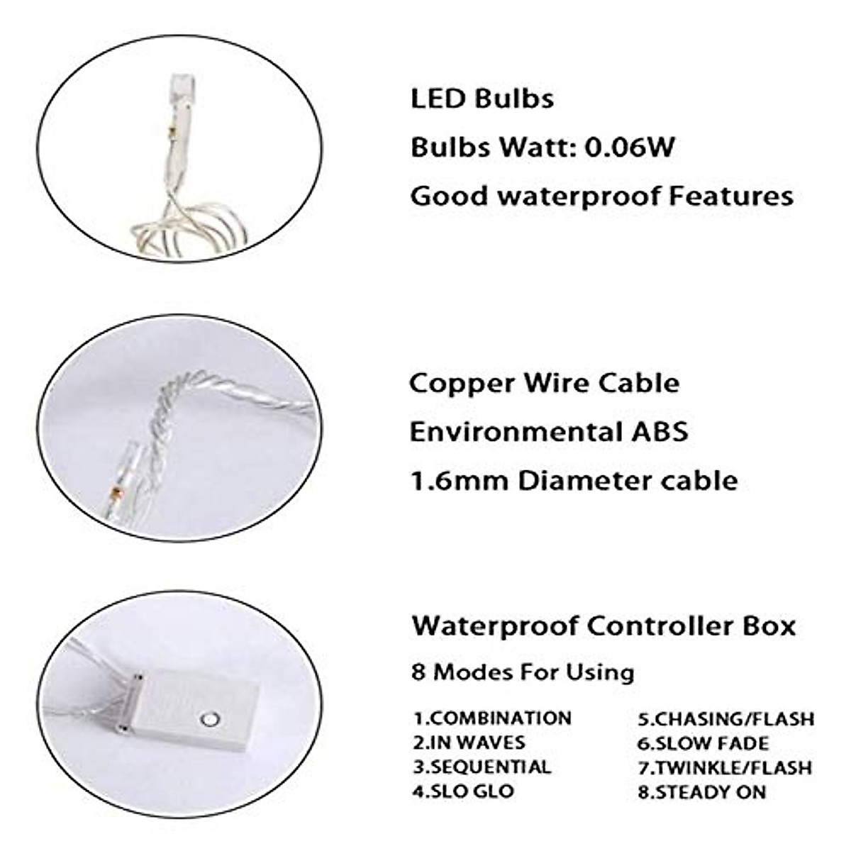 LIUPENGWEI Fairy String Lights，LED Rope Lights with 8 Lighting Modes, Perfect for Home, Garden, Bedroom, Christmas, Wedding, Party Decoration Lamp Garden Ghost Light