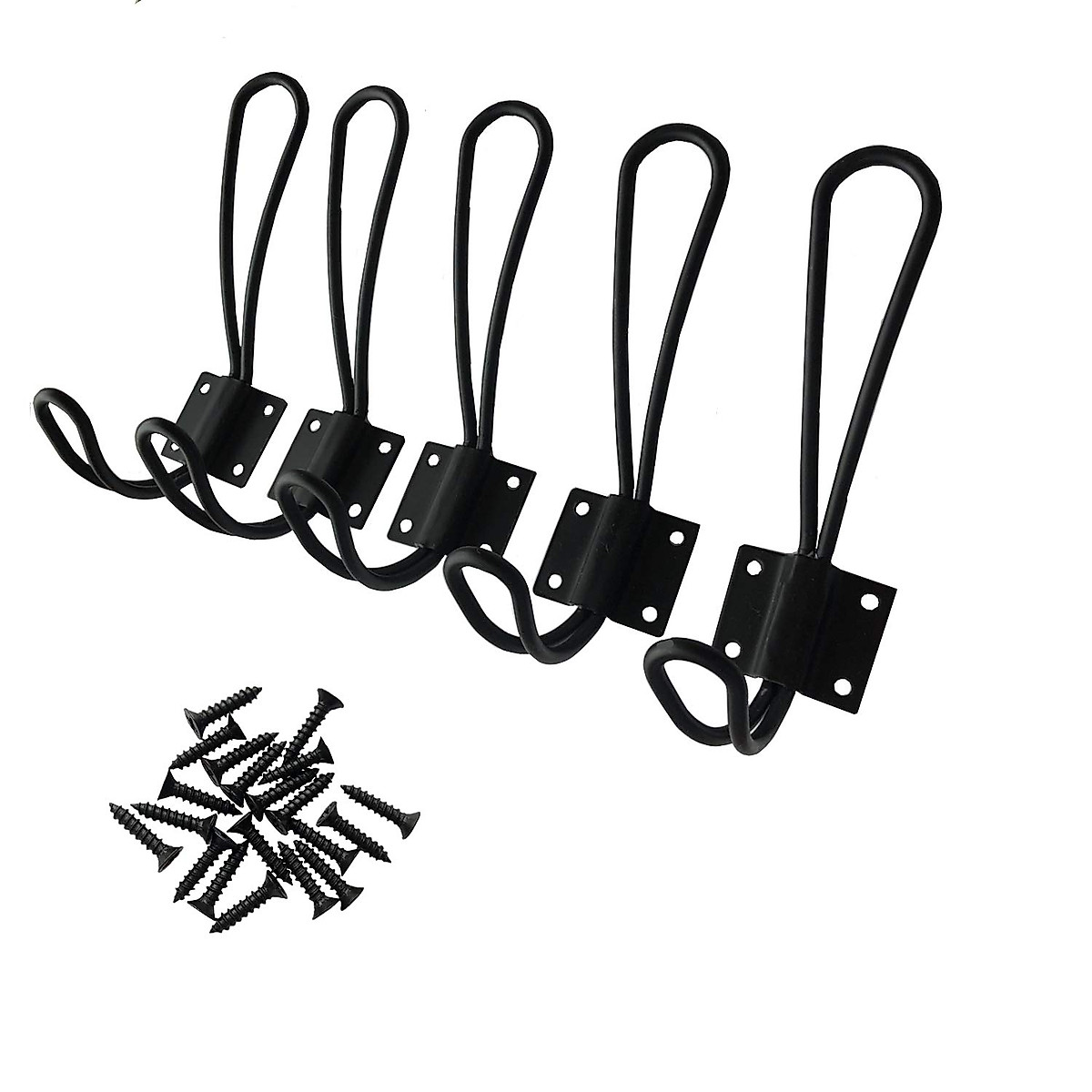 YMAISS 5 Packs of Rustic Heavy Duty Double Coat Hooks,Vintage Wall Mounted Hangers,Metal Decorative Entryway Hat Hook Black Big, Farmhouse Shabby Chic Hanging Look with Screws Included