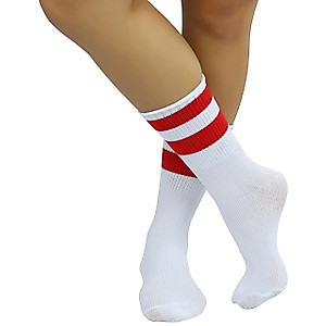 ToBeInStyle Women's Acrylic Ankle Hi With Striped Top - White/Red